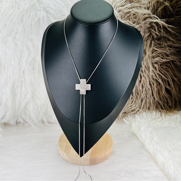 Jewelry | Vintage Brushed Silvertone Bling Long Bolo Statement Necklace ...